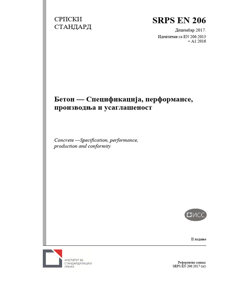 SRPS en 206 - Beton - Specifikacija, Performanse, Proizvodnja I ...