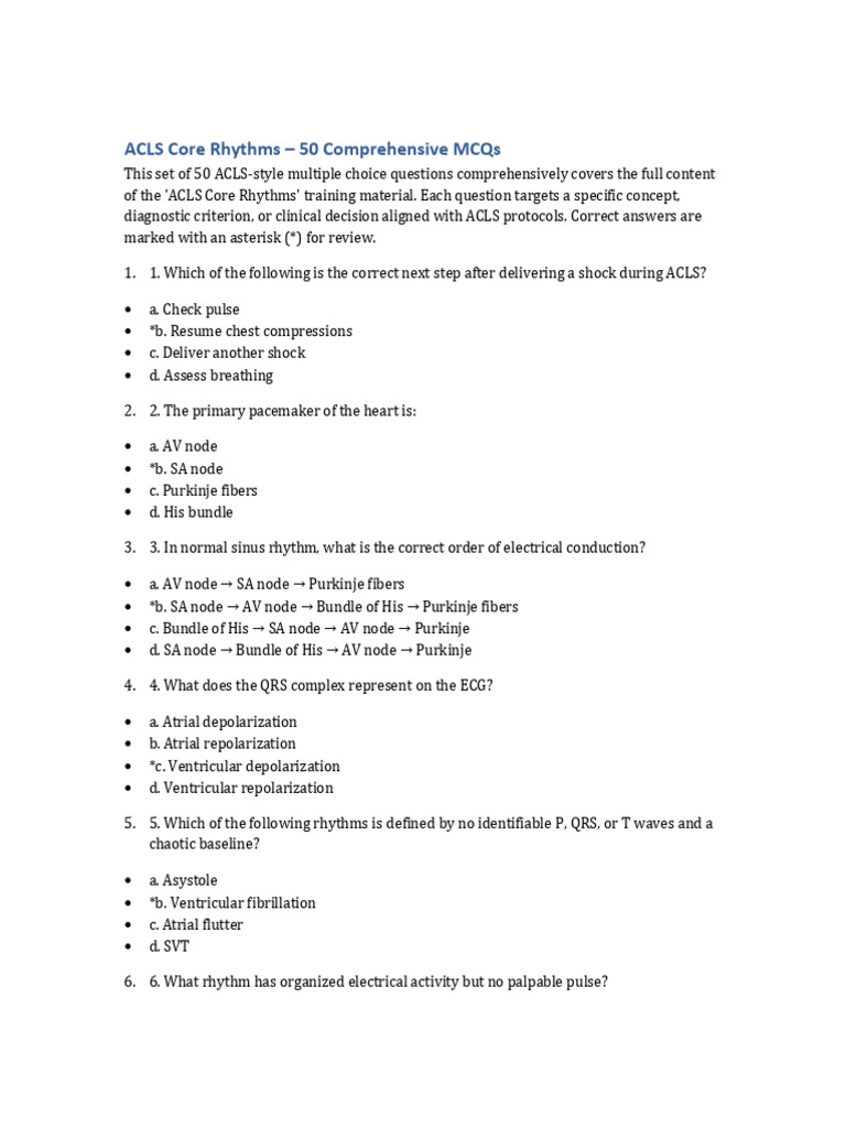 ACLS Core Rhythms 100 Complete MCQs00000000011110000 | PDF ...