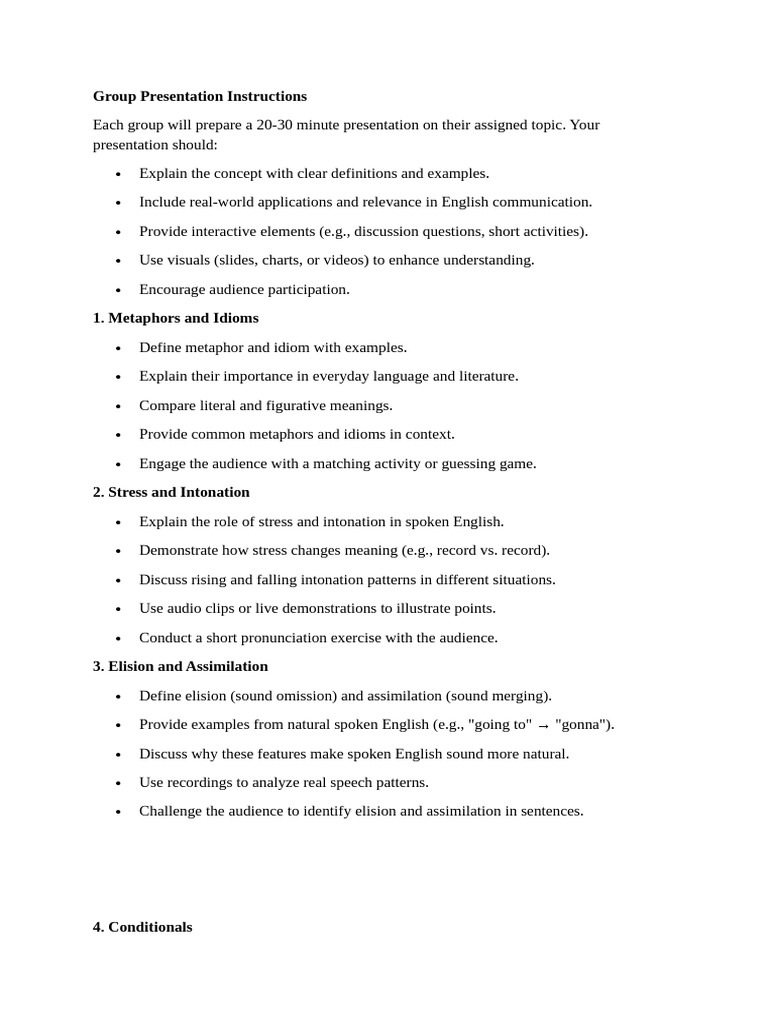 Group Presentation Instructions | PDF | English Language | Idiom