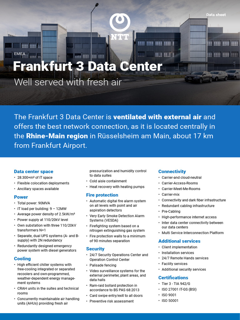NTT Frankfurt 3 Data Sheet | PDF | Data Center | Firefighting