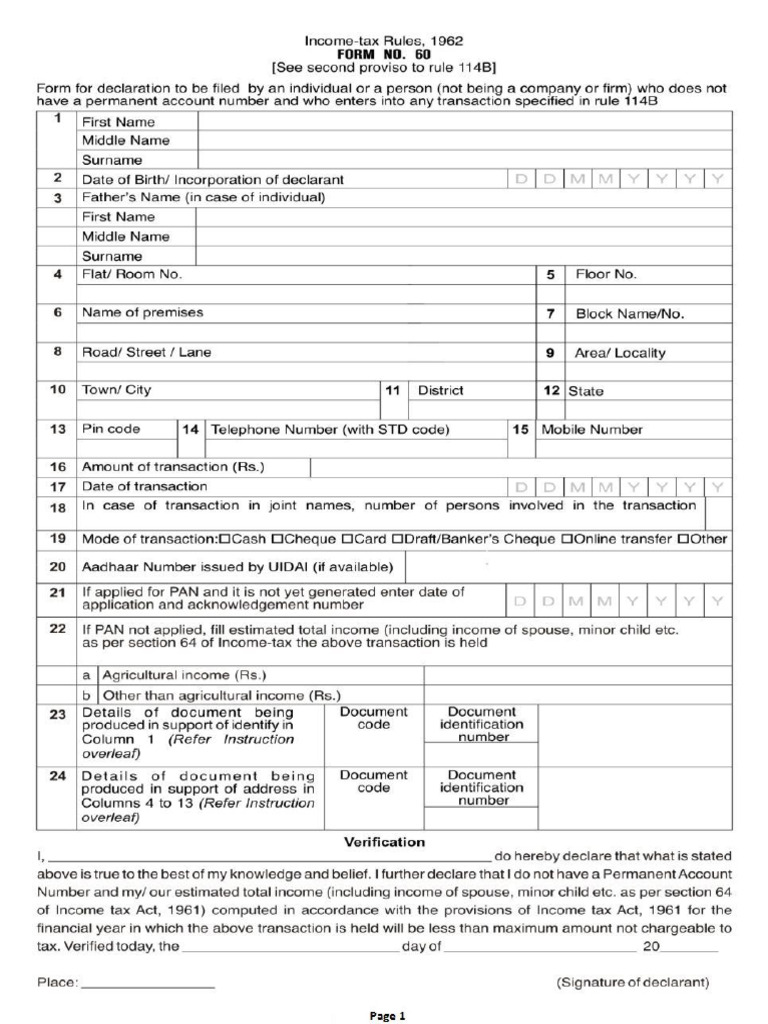 Form 60 - Non Filled | PDF