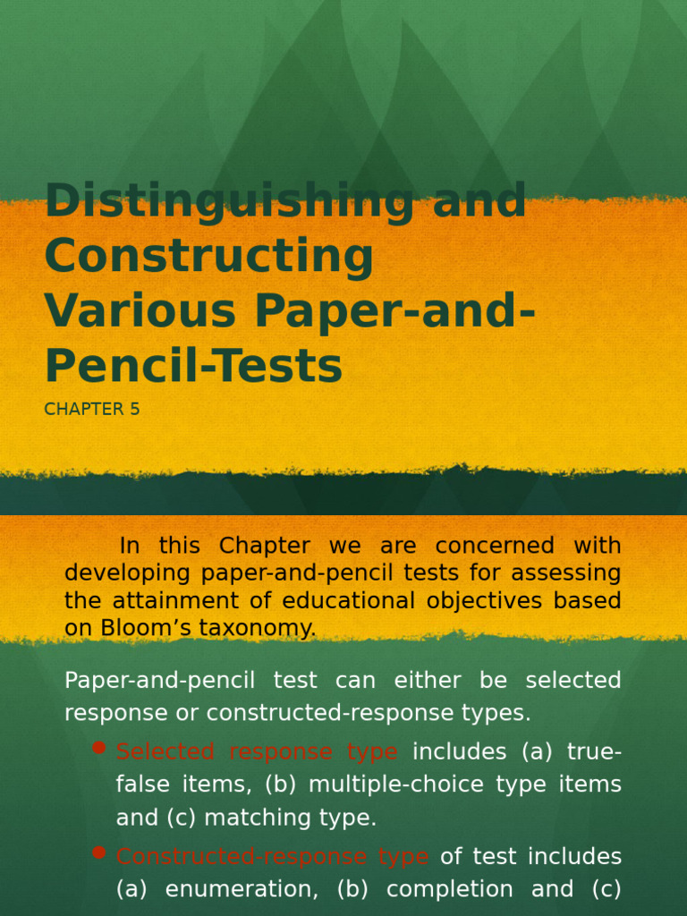 CHAPTER 5 Assessment in Learning I | PDF | Multiple Choice | Essays