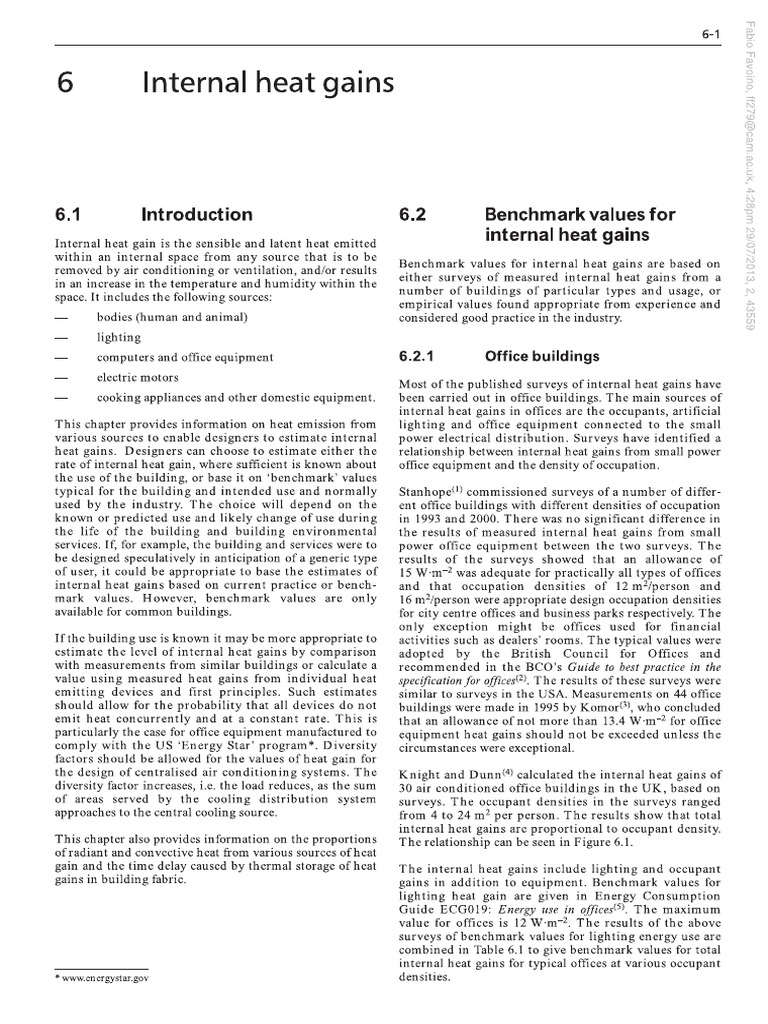 Internal Heat Gain | PDF