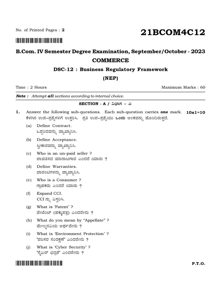 21BCOM4C12 Business Regulatory Framework | PDF | Business Law | Intellectual Property Law