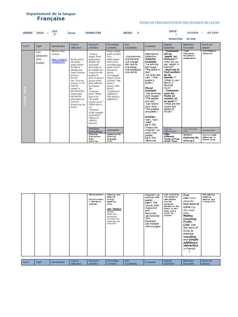 French Language Lesson Plans for Kids | PDF | Plural | Grammar