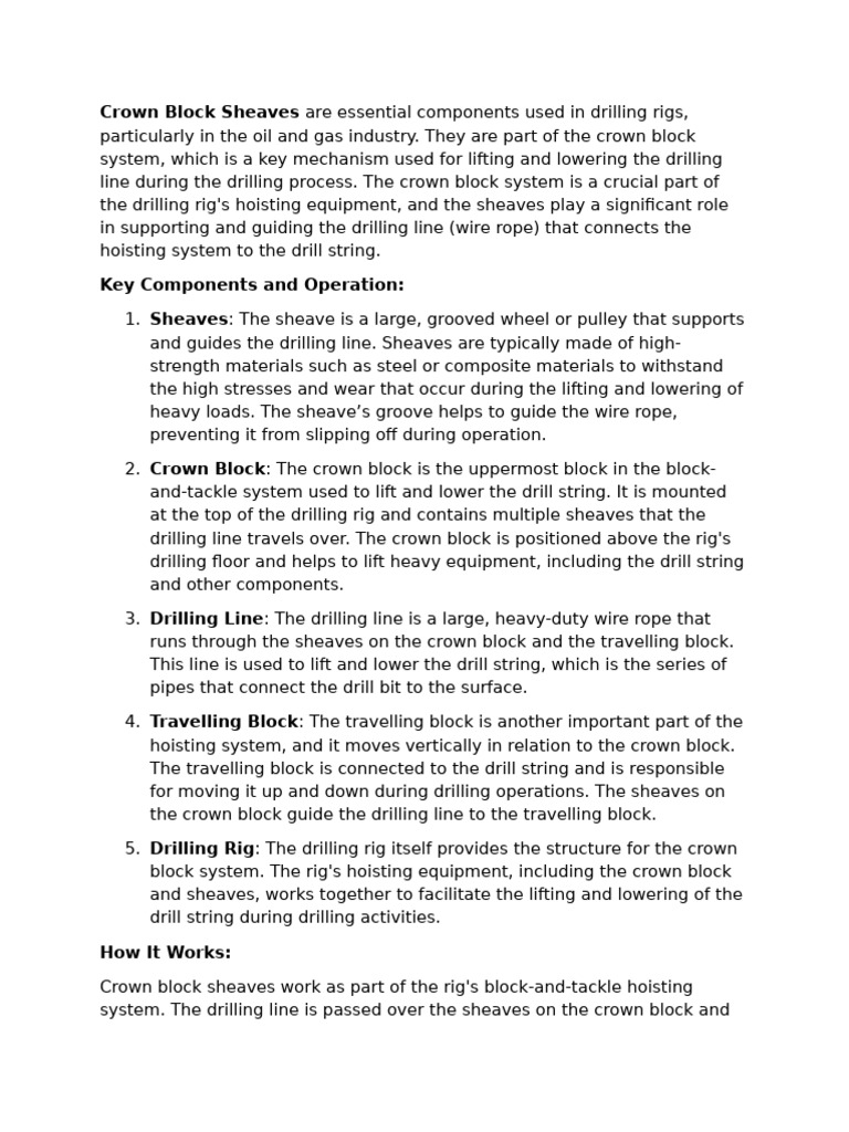 Crown Block Sheaves are essential components used in drilling rigs ...
