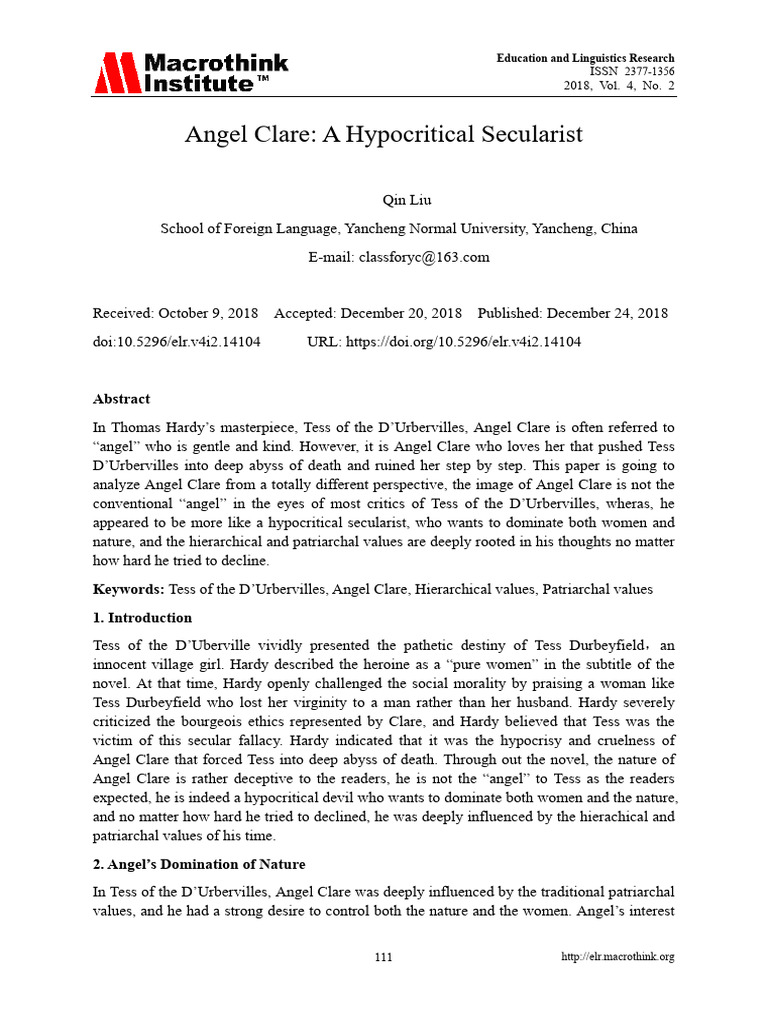 Angel Clare: Hypocrisy in Tess's Fate | PDF | Tess Of The D'urbervilles