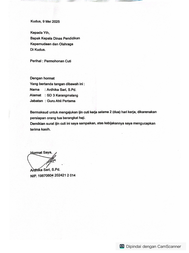 Surat Permohonan Cuti ASN | PDF