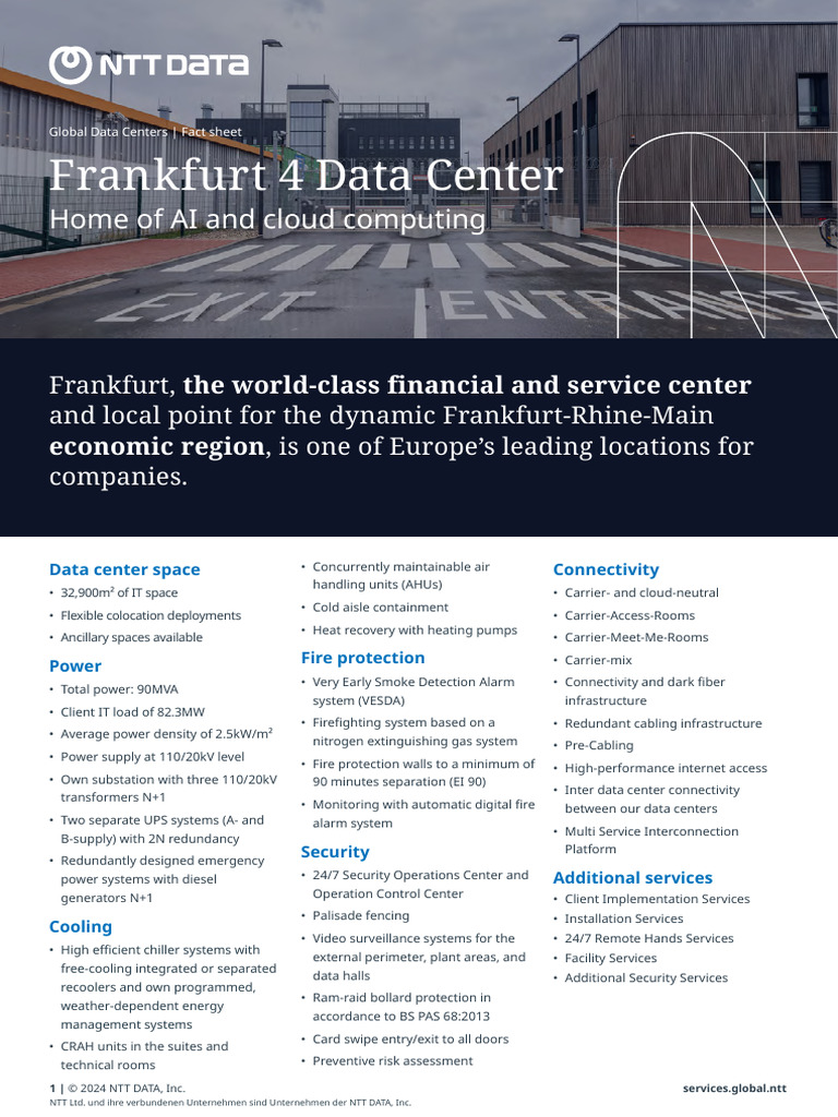 NTT Frankfurt 4 Data Sheet | PDF | Data Center