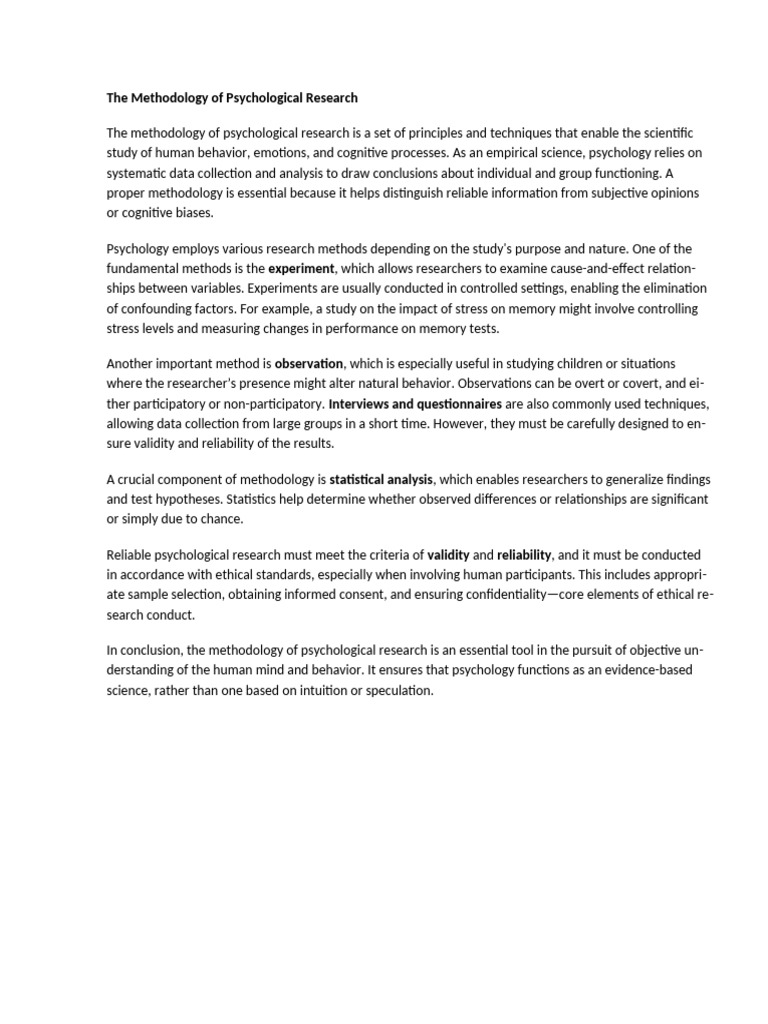 The Methodology of Psychological Research | PDF