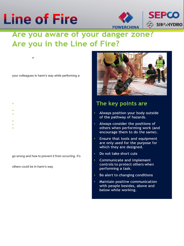 Line of Fire Safety Awareness Guide | PDF | Hazards | Occupational ...