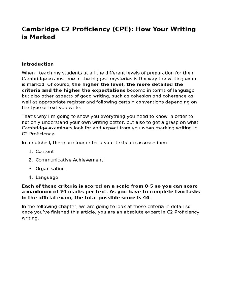 Cambridge C2 Proficiency (CPE) How Your Writing Is Marked | PDF ...