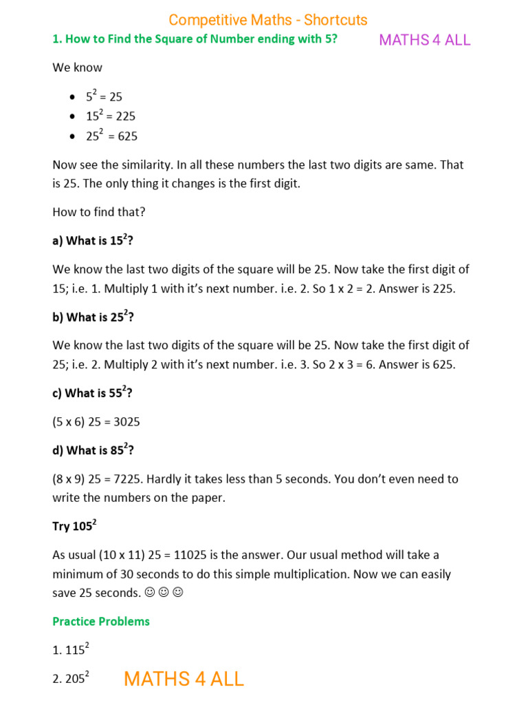 Shortcut Maths (MATHS 4 ALL) | PDF | Multiplication | Mathematics