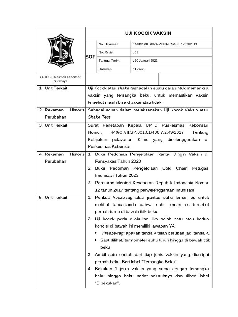 Sop Uji Kocok Vaksin | PDF