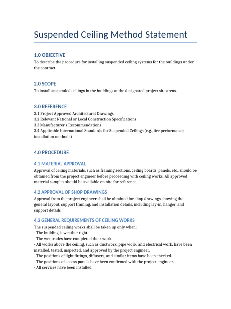 Suspended Ceiling Method Statement | PDF | Drywall | Ceiling