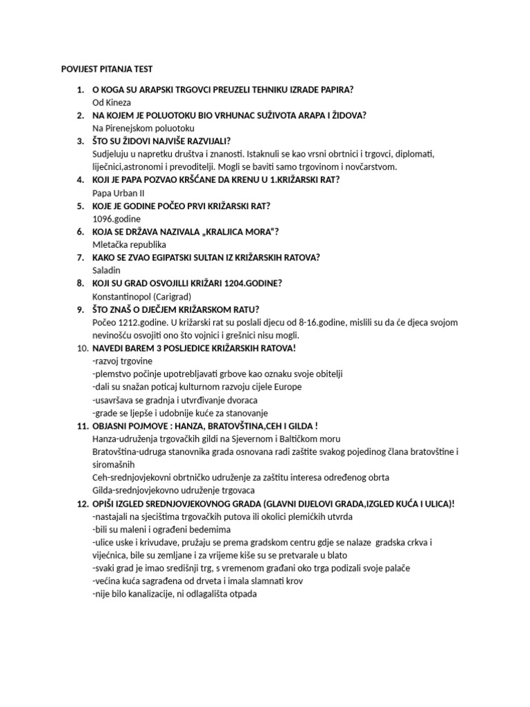 Povijest Pitanja Test | PDF