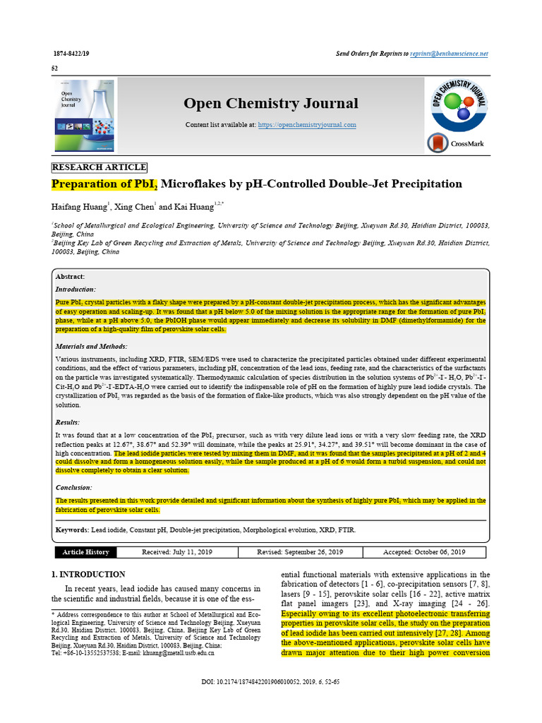 PbI2 Microflakes via pH-Controlled Precipitation | PDF ...