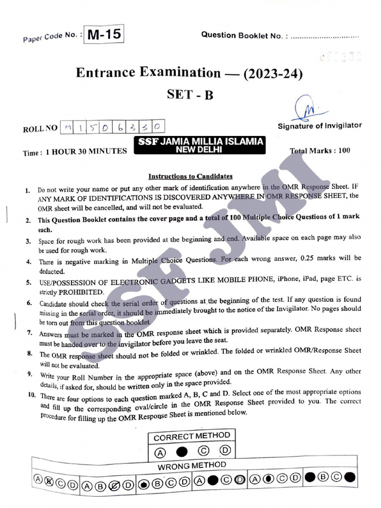 MA Psychology 2023 - SSF JMI | PDF