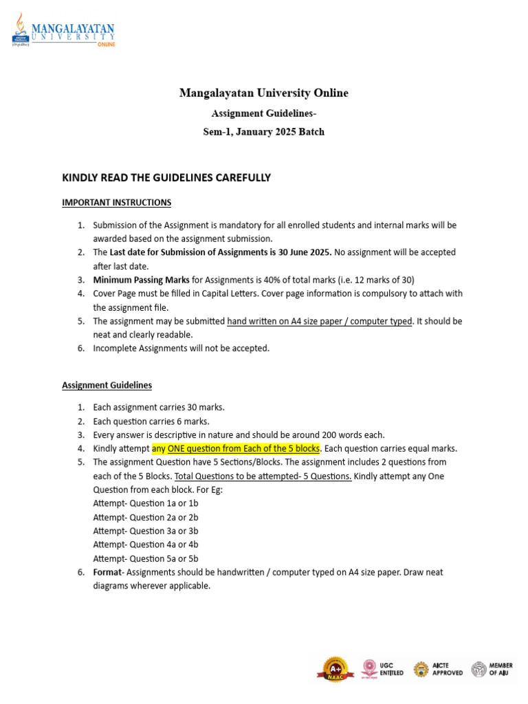 Jan'25 Session-Sem-1 Assignment Guidelines | PDF | Computing