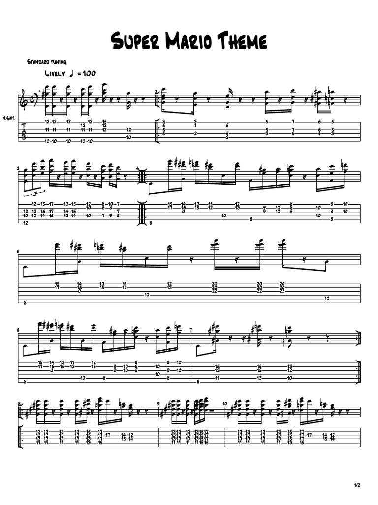 Super Mario Theme - Guitar Tab | PDF | Nintendo | Nintendo Franchises