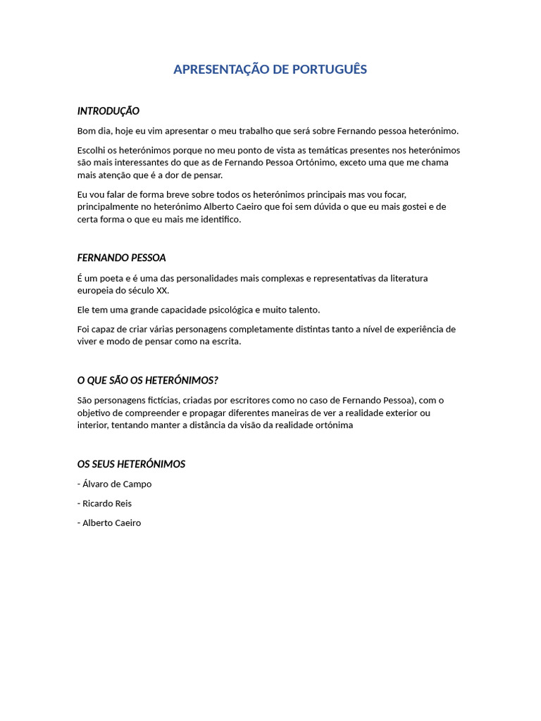 Fernando Pessoa Heterónimos | PDF