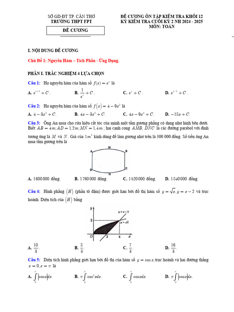 (K12-CK2) Đề Cương Môn Toán | PDF