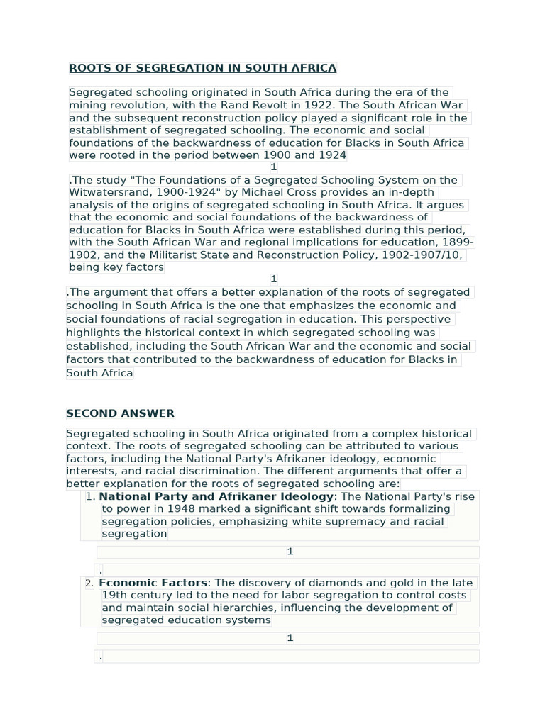 Roots of Segregation in South Africa | PDF | Apartheid | Racial Segregation