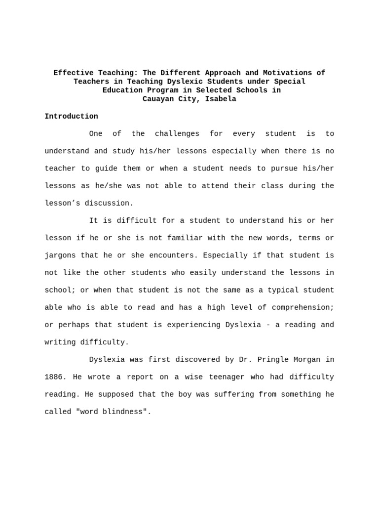 Sample Study About Dyslexia SOP | PDF | Dyslexia | Special Education