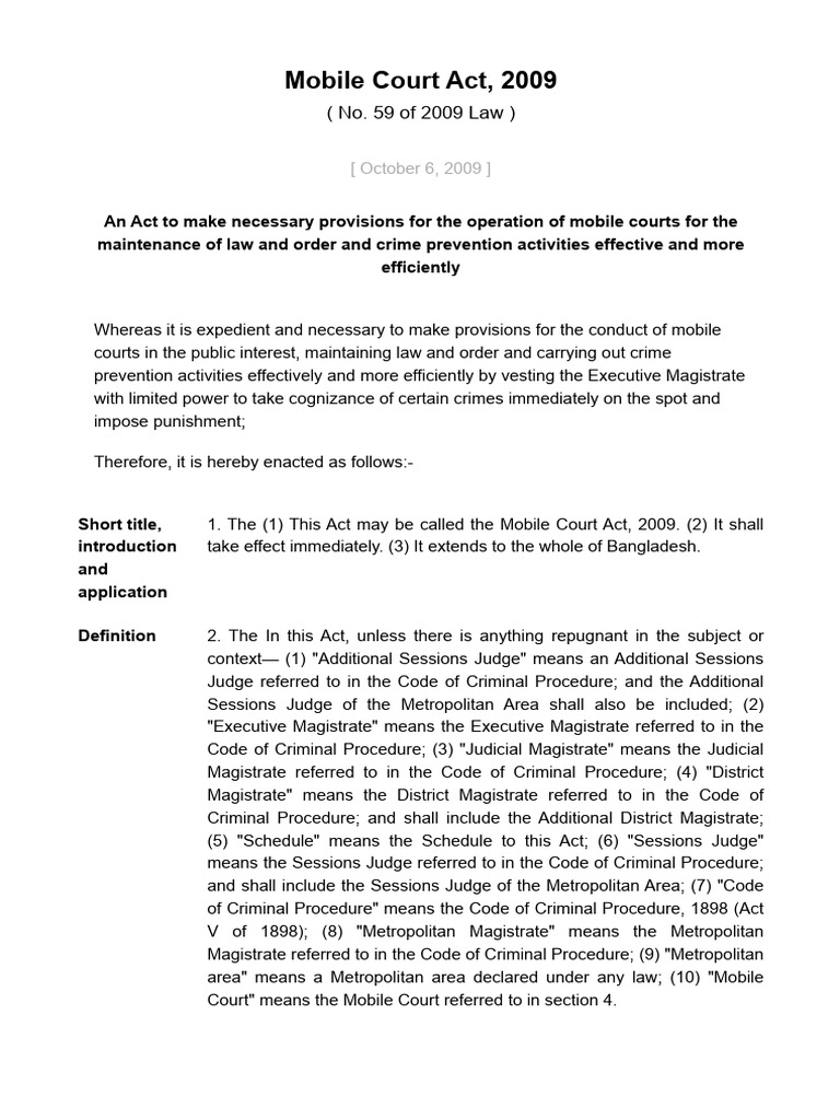 Mobile Court Act 2009 | PDF
