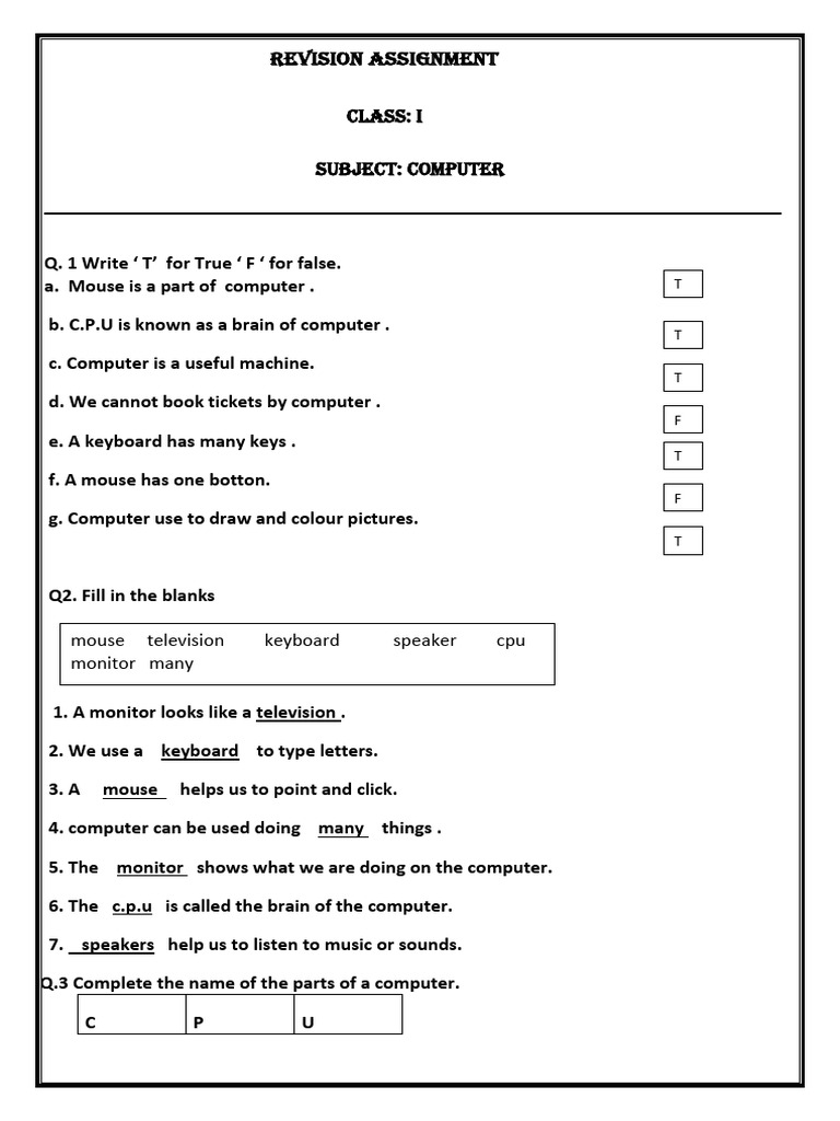 Revision Assignment Class 1 | PDF