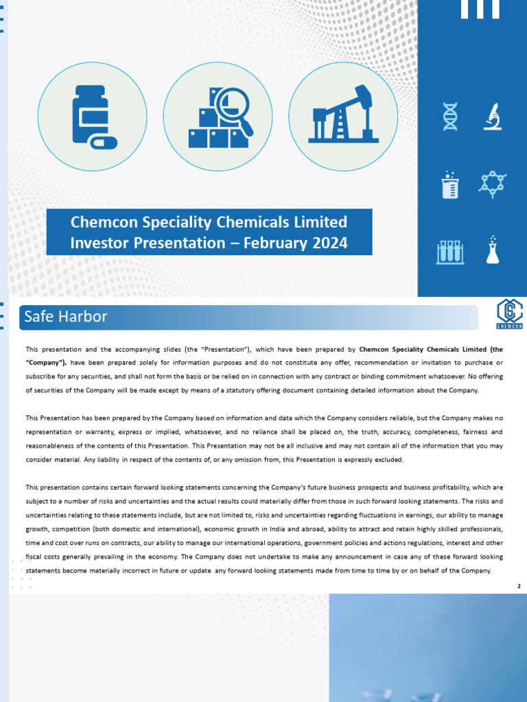 Chemcon Speciality - Investor Presentation - Q3FY24 Final | PDF | Chemistry