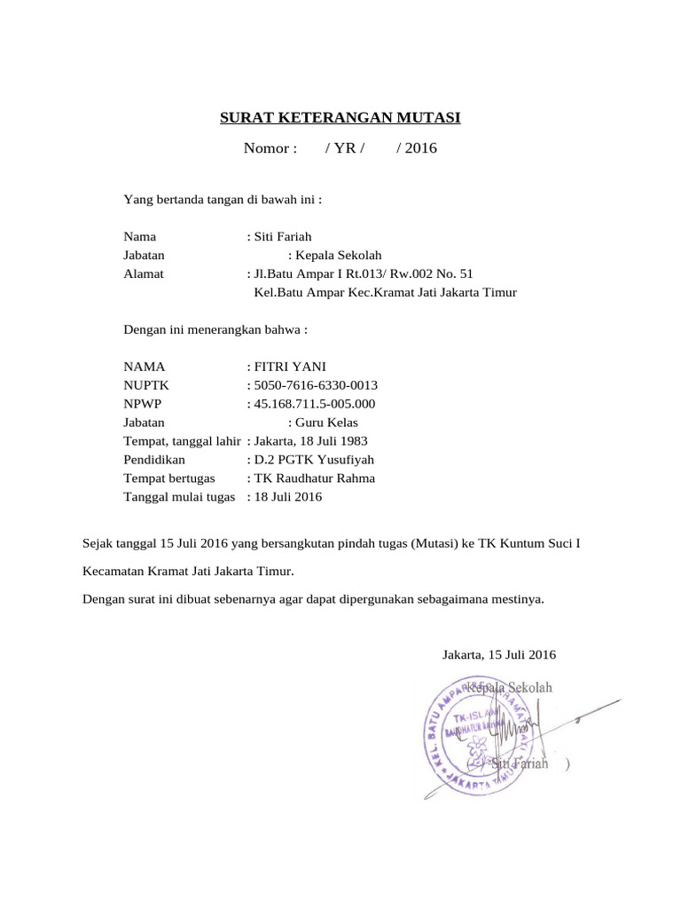 Contoh SK Mutasi | PDF