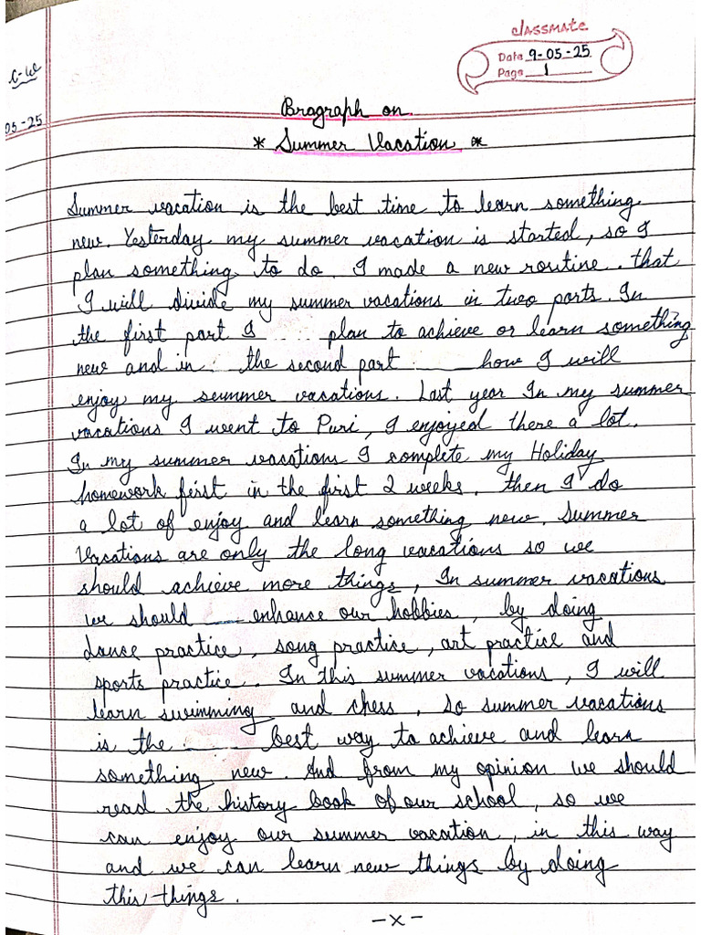 Paragraph On Summer Vacation | PDF