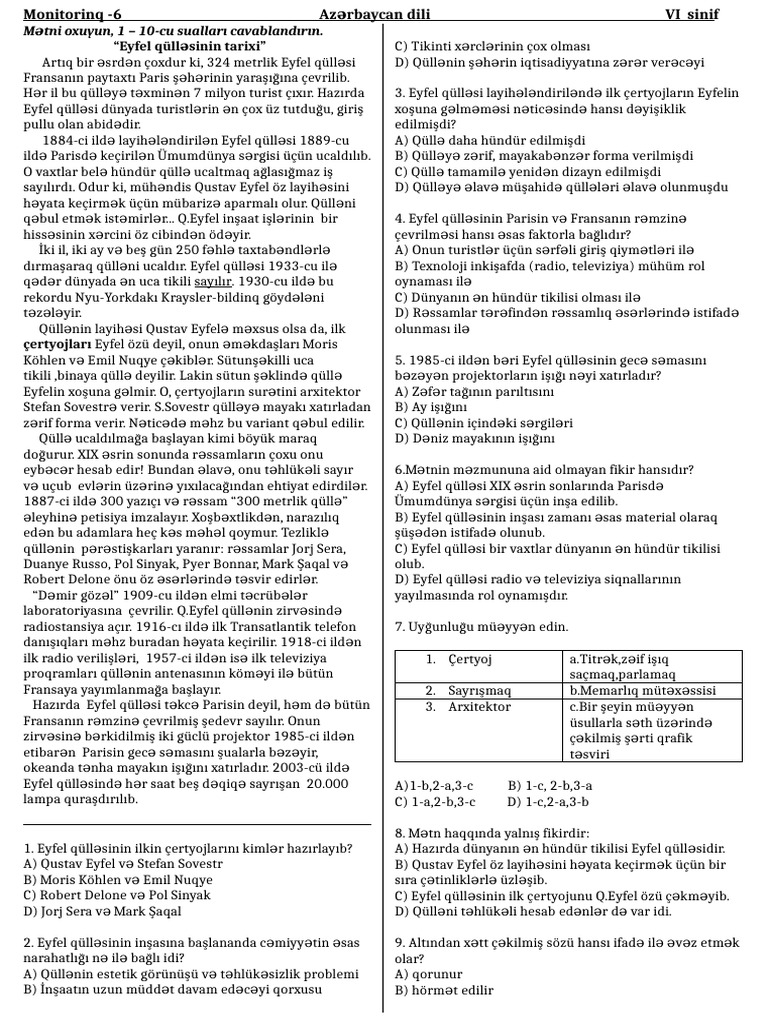 6-Cı Sinif Monitorinq 6 Azərbaycan Dili | PDF