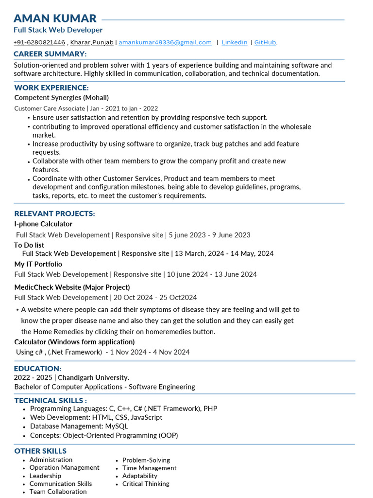 Aman Kumar Resume PDF | PDF