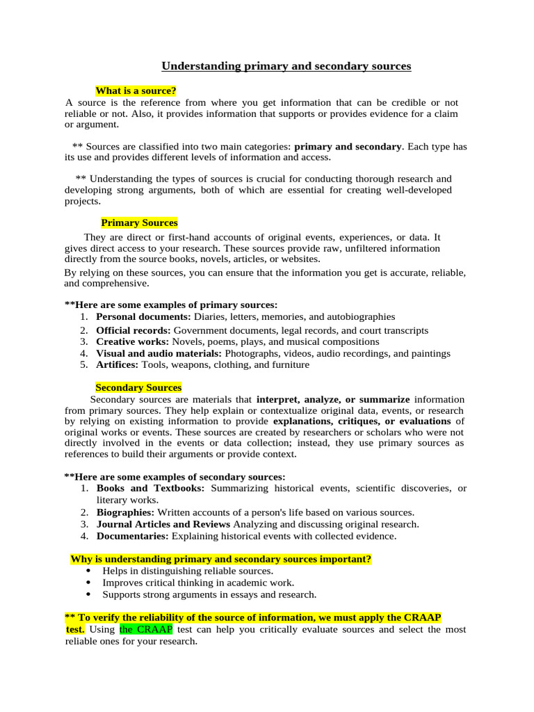 Primary vs. Secondary Sources Explained | PDF | Primary Sources ...