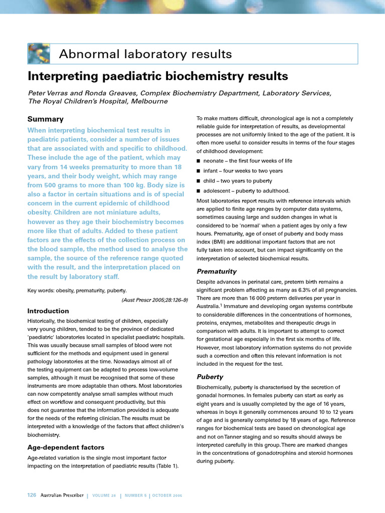 Abnormal Laboratory Results | PDF | Pediatrics | Preterm Birth