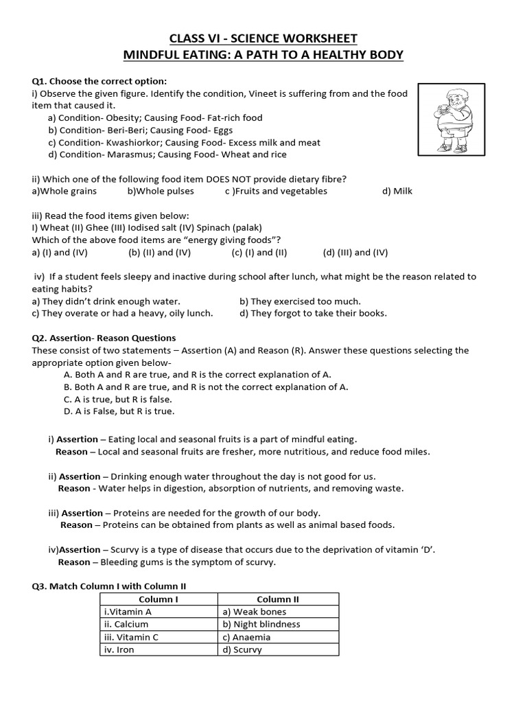 STD 6 SCIENCE WORKSHEET2025-term1 | PDF | Foods | Vitamin