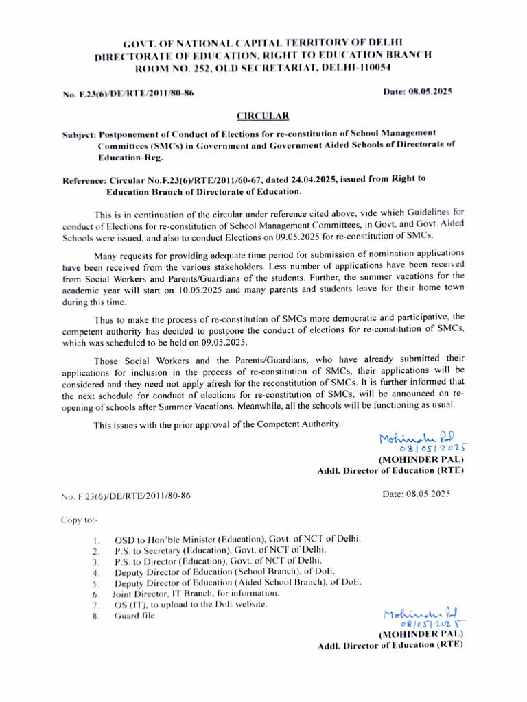 Circular For Postponing of Election of SMC | PDF | Government