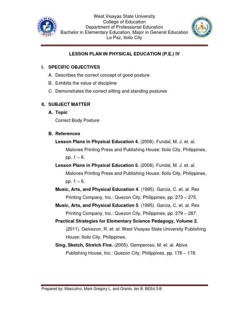 Lesson Plan PE 4 | Physical Education | Lesson Plan