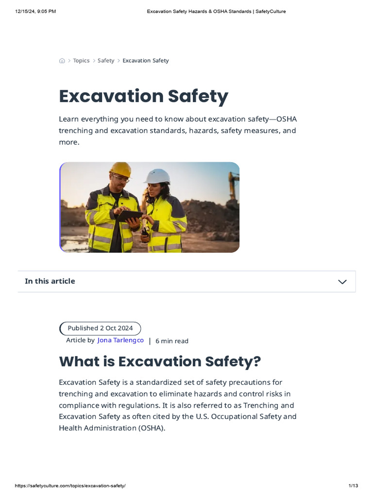 Excavation Safety Hazards & OSHA Standards _ SafetyCulture | PDF ...