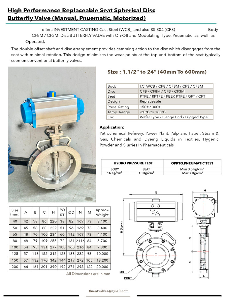 Fluent Pneu. Off-Set Disc Butterfly Valve Catalouge | PDF