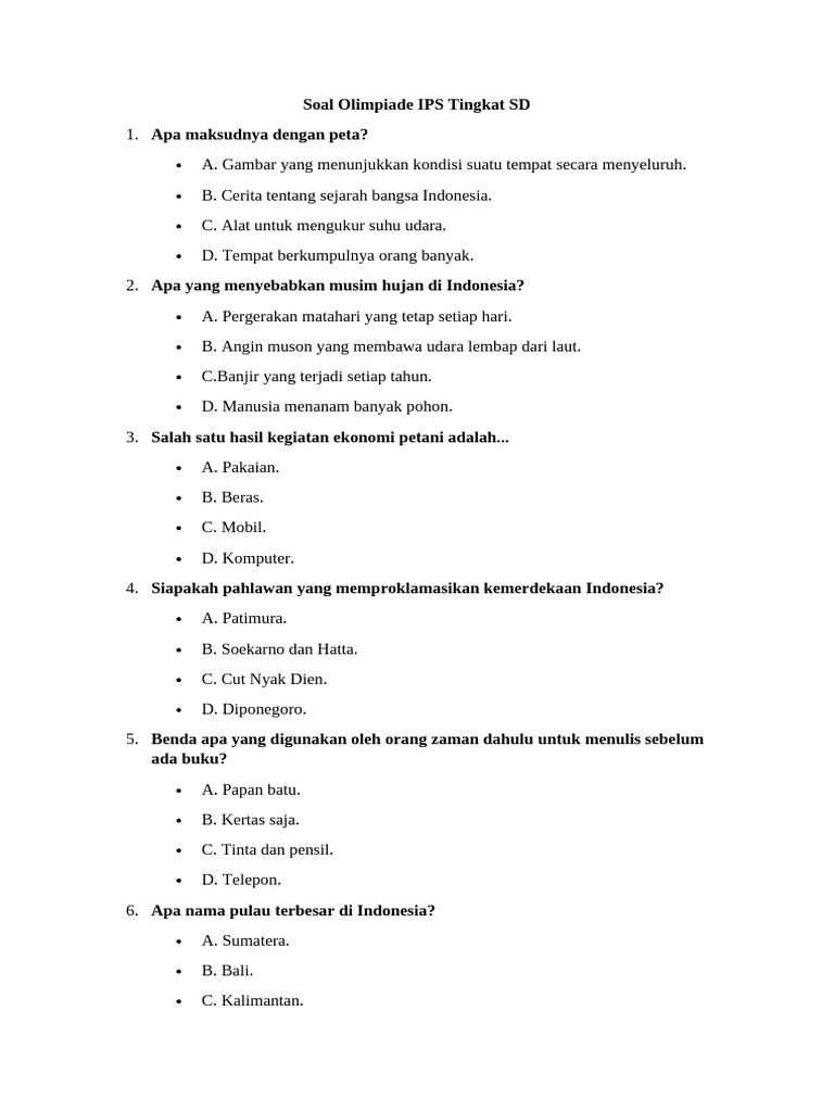 Soal Olimpiade IPS Tingkat SD | PDF