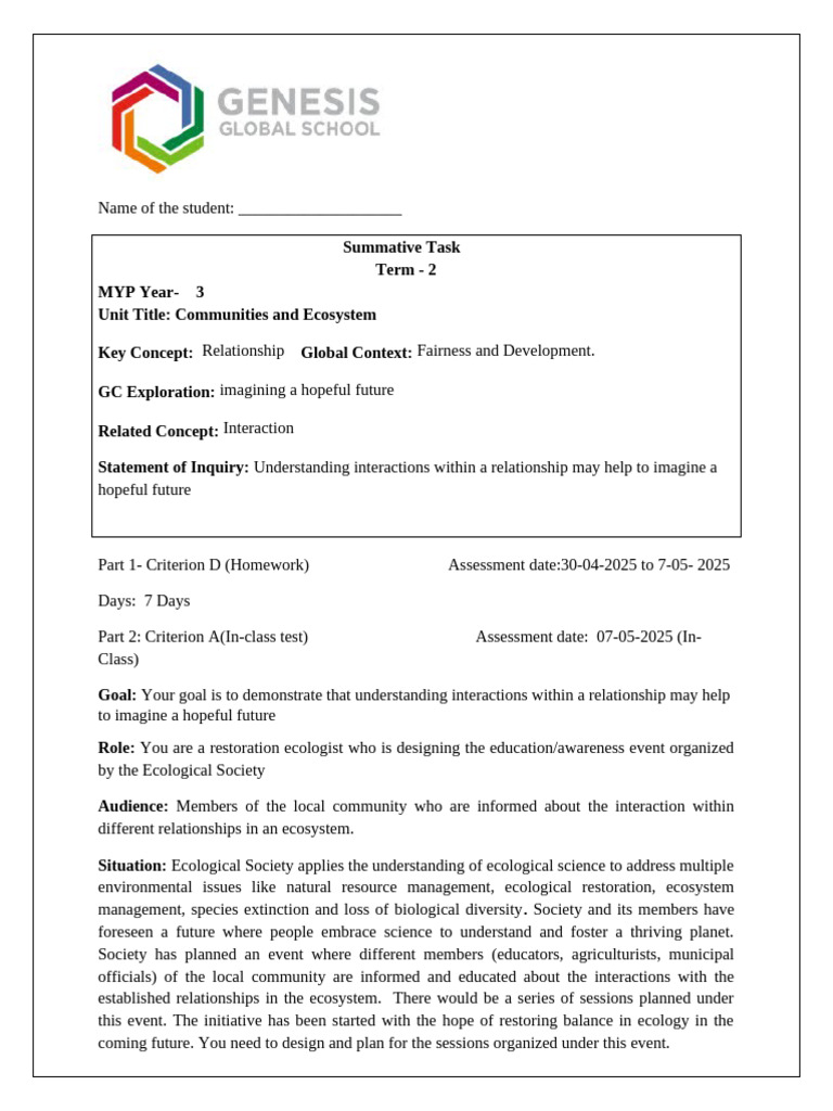 SA UNIT4 Criterion D Final | PDF | Food Web | Ecology