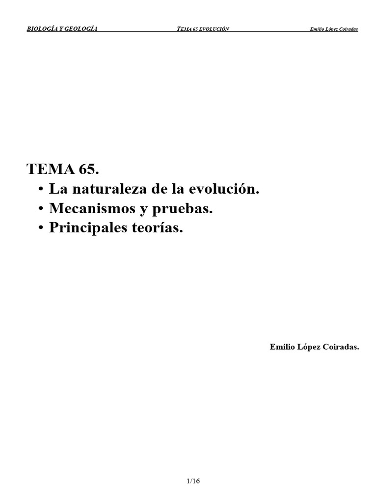 Tema 65 Evolución | PDF | Evolución | Mutación