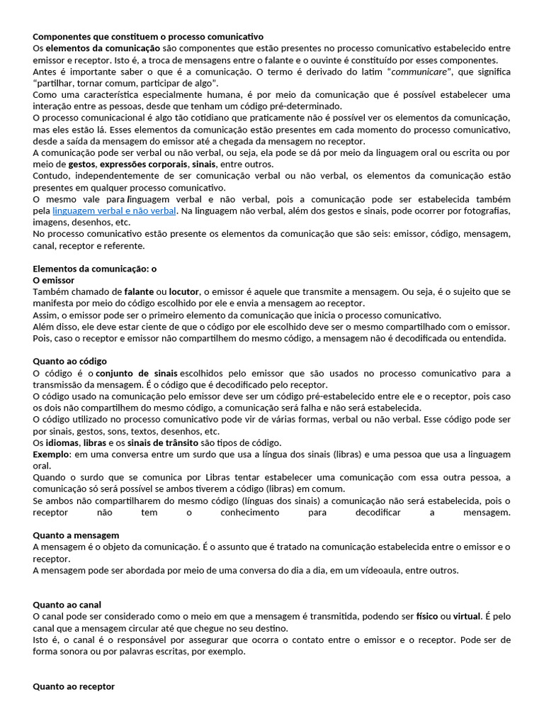 Componentes Do Processo Comunicativo | PDF | Comunicação | Comunicação ...