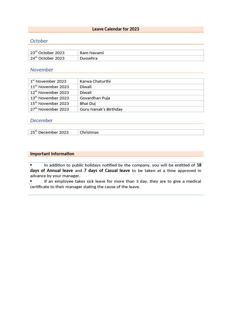 Leave Calendar For 2024 | PDF