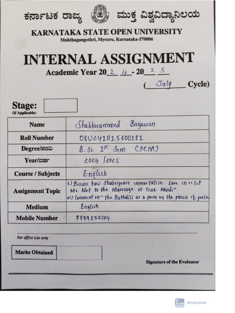 English Assignment 1st Sem BSC 2025 | PDF