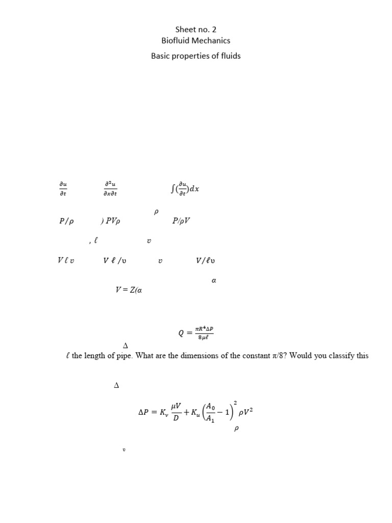 Sheet No.2 Biofluid Mechanics | PDF