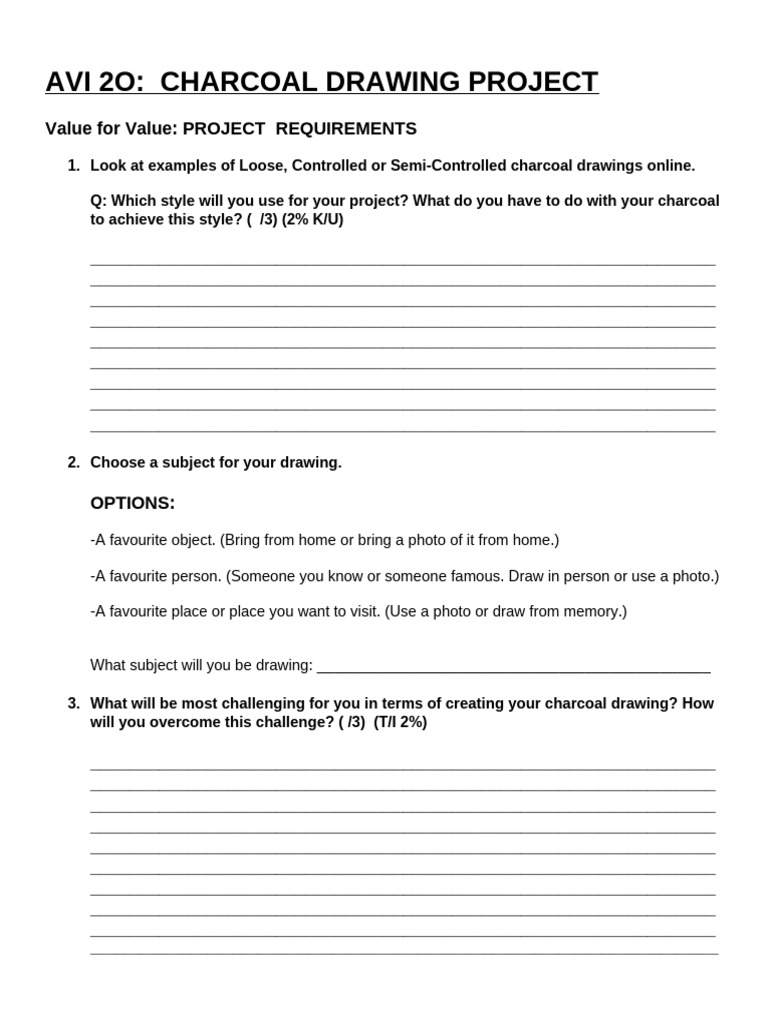 AVI2 OCharcoal Culminating Proj Assignment and Rubric | PDF | Drawing